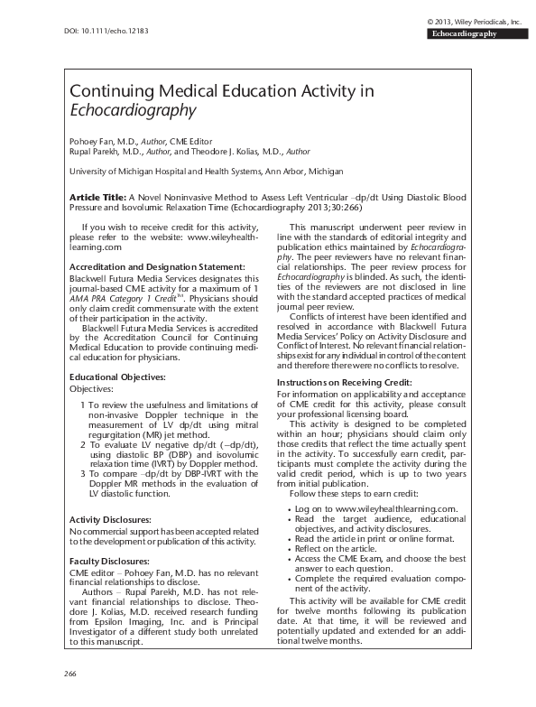(PDF) Continuing Medical Education Activity in Echocardiography | Shemy ...