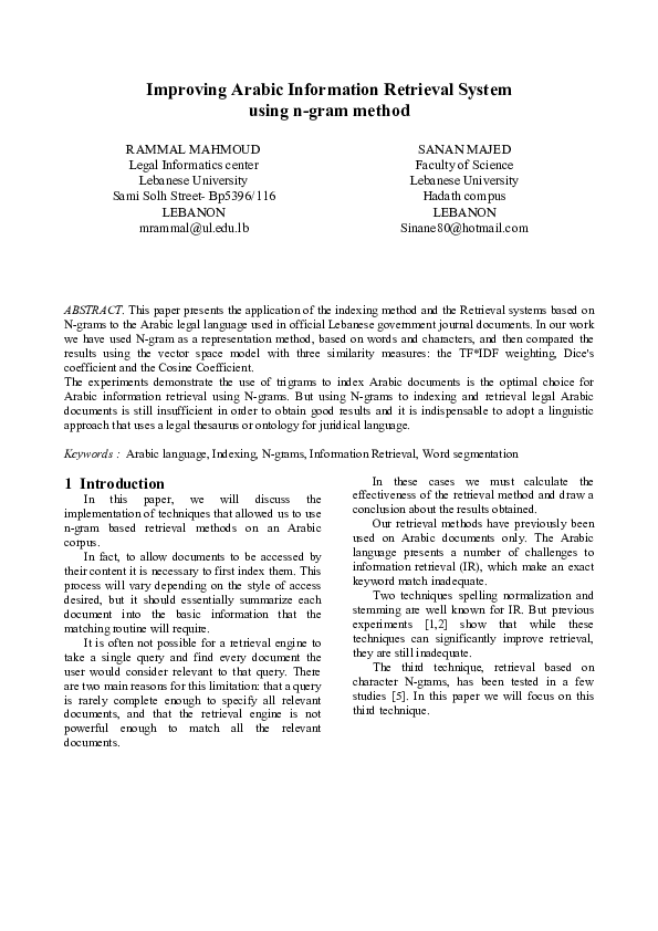 (PDF) Improving Arabic information retrieval system using N-gram method | Mahmoud Rammal ...