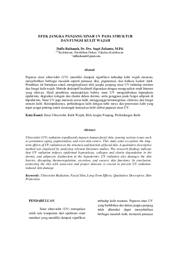 (PDF) EFEK JANGKA PANJANG SINAR UV PADA STRUKTUR DAN FUNGSI KULIT WAJAH