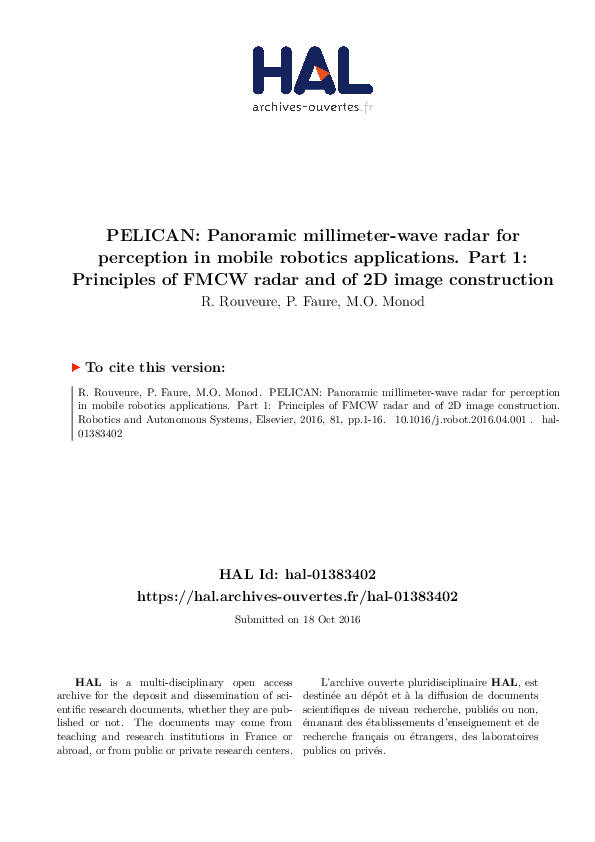 (PDF) PELICAN: Panoramic millimeter-wave radar for perception in mobile ...