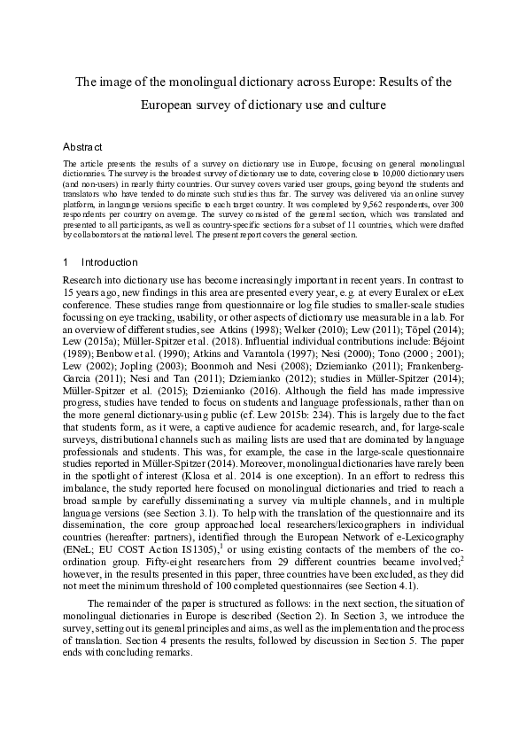 (PDF) The Image of the Monolingual Dictionary Across Europe. Results of ...