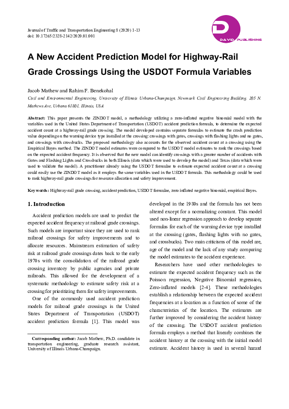 (PDF) A New Accident Prediction Model for Highway-Rail Grade Crossings ...