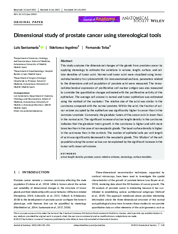 (PDF) Dimensional study of prostate cancer using stereological tools