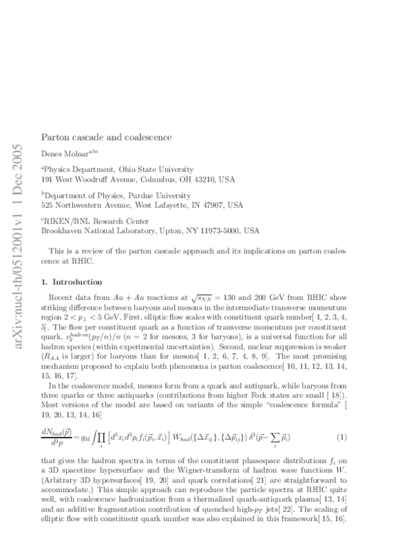 (PDF) Parton cascade and coalescence