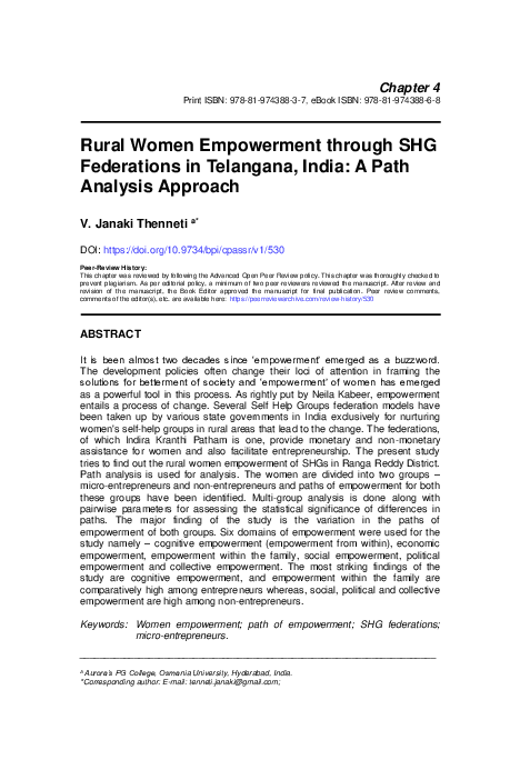 (PDF) Rural Women Empowerment through SHG Federations in Telangana ...