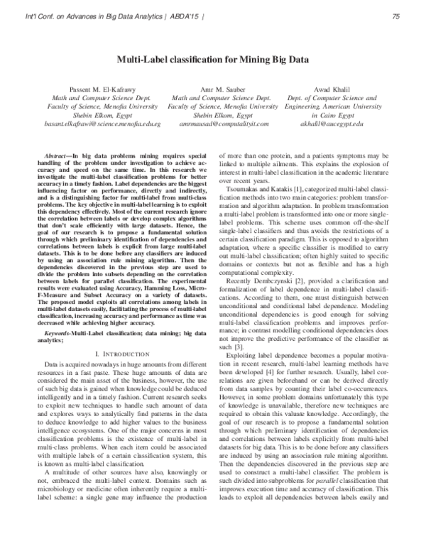 (PDF) Multi-Label classification for Mining Big Data