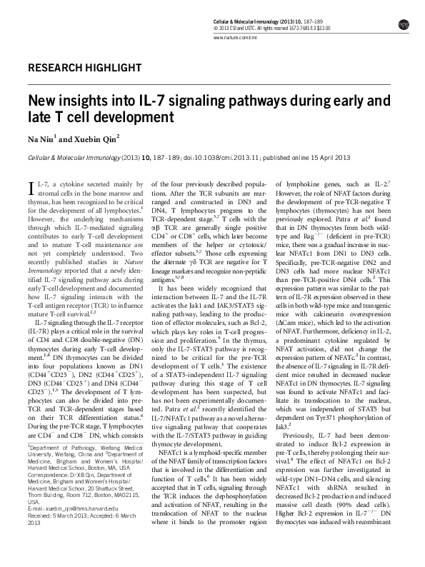 (PDF) New insights into IL-7 signaling pathways during early and late T ...