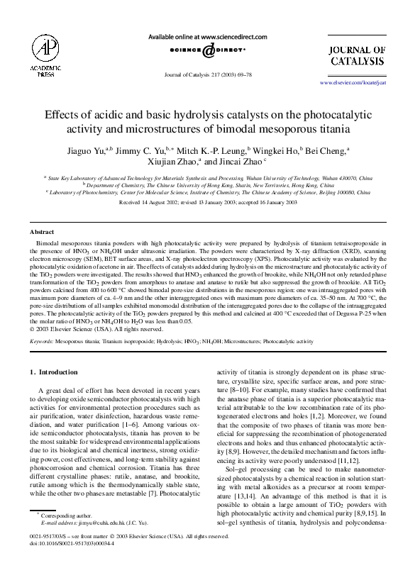 (PDF) Effects of acidic and basic hydrolysis catalysts on the photocatalytic activity and ...