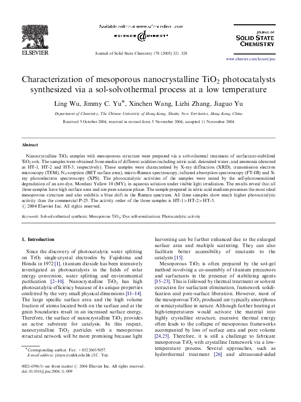 Pdf Characterization Of Mesoporous Nanocrystalline Tio2