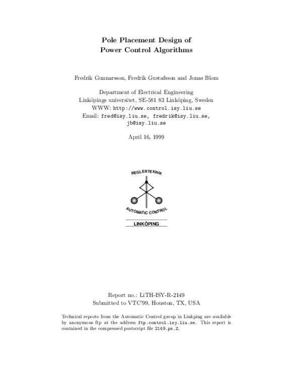 (PDF) Pole placement design of power control algorithms