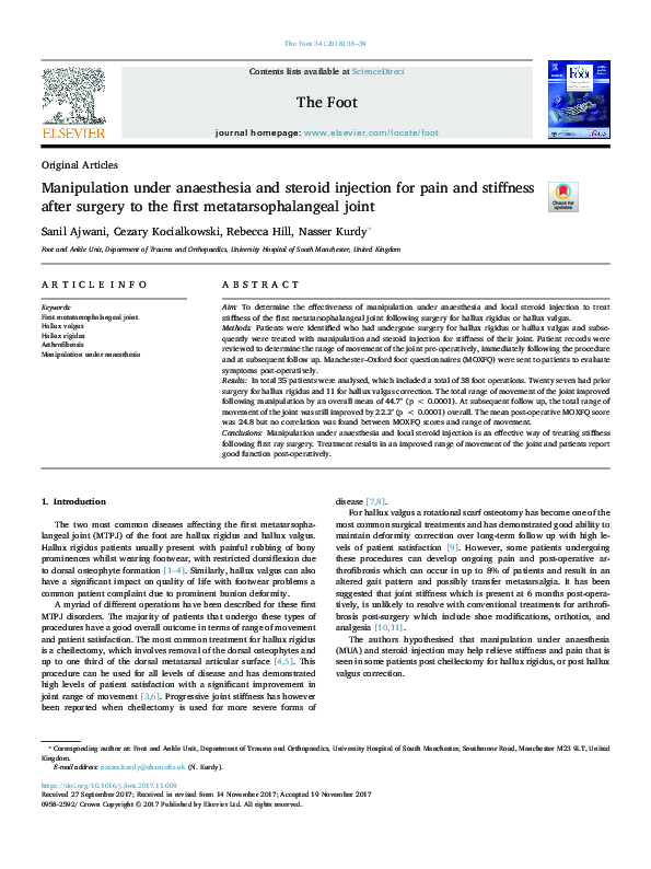 (PDF) Manipulation under anaesthesia and steroid injection for pain and ...