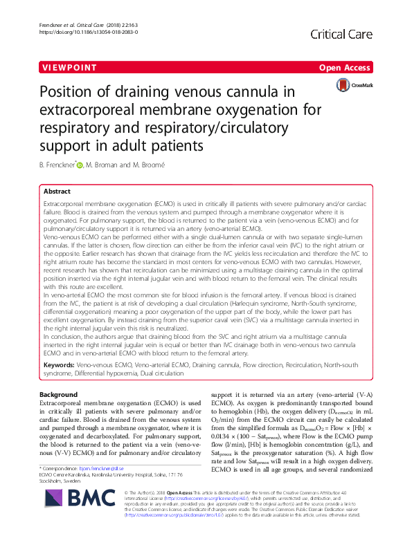 (PDF) Position of draining venous cannula in extracorporeal membrane ...