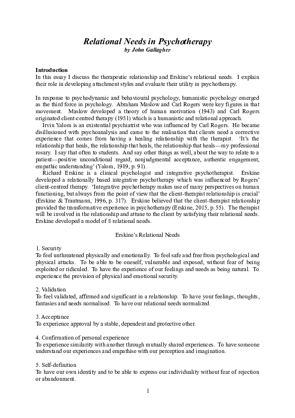 (PDF) Relational Needs in Psychotherapy