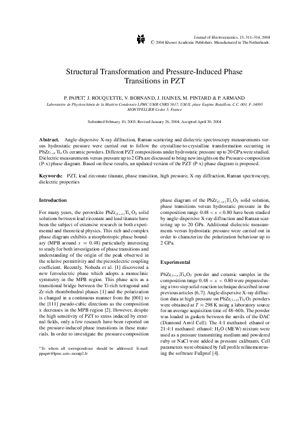 (PDF) Structural Transformation and Pressure-Induced Phase Transition in PZT