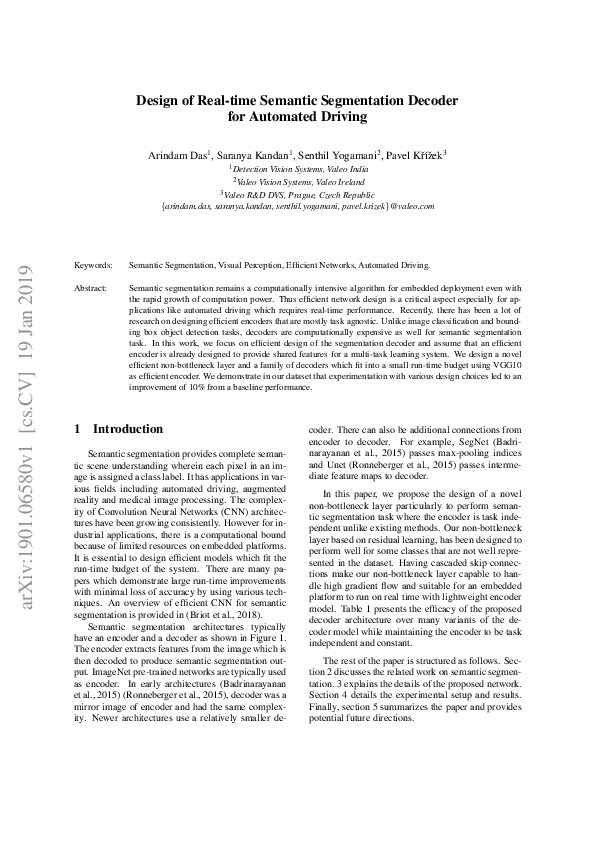 (PDF) Design of Real-time Semantic Segmentation Decoder for Automated Driving