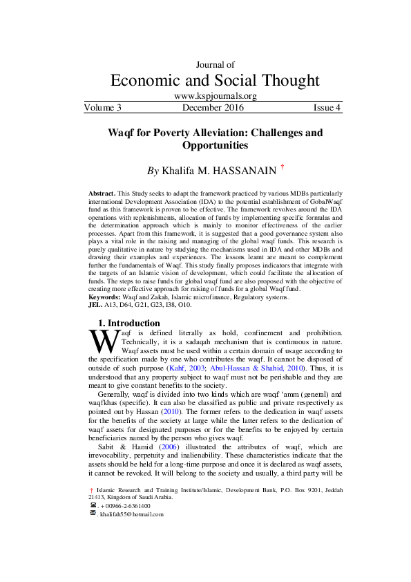 (PDF) Waqf for Poverty Alleviation: Challenges and Opportunities