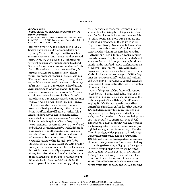 (PDF) Writing Space: The Computer, Hypertext, and the History of Writing