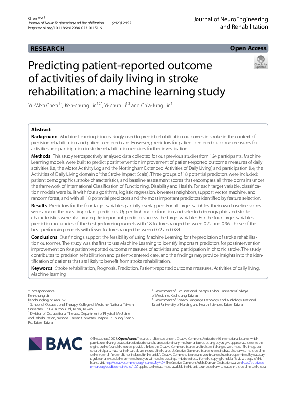 (PDF) Predicting patient-reported outcome of activities of daily living ...