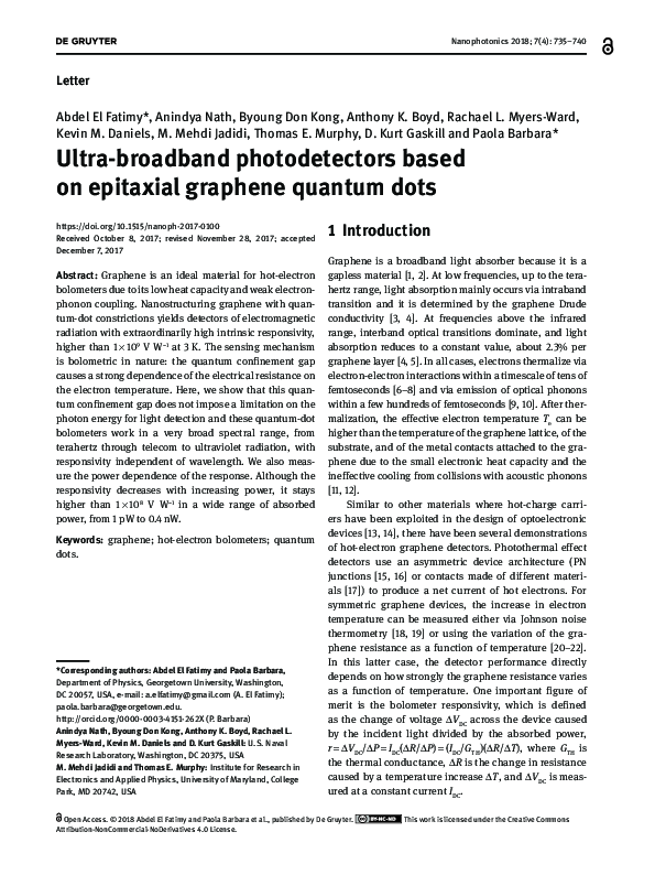 (PDF) Ultra-broadband photodetectors based on epitaxial graphene quantum dots | Paola Barbara ...