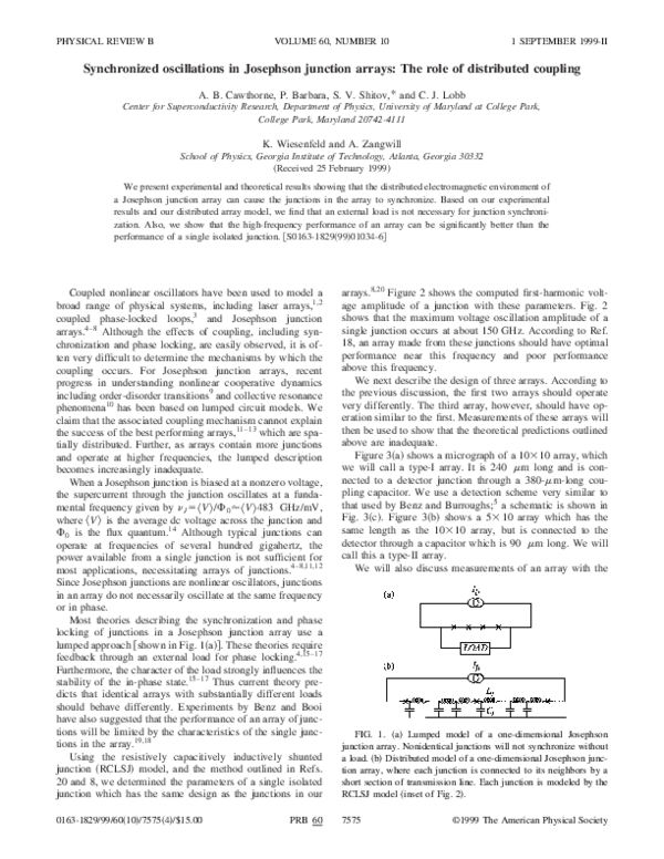 (PDF) Synchronized oscillations in Josephson junction arrays: The role ...