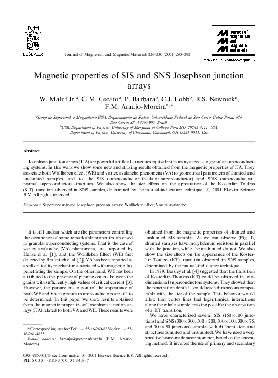 (PDF) Magnetic properties of SIS and SNS Josephson junction arrays