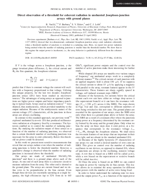 (PDF) Direct observation of a threshold for coherent radiation in unshunted Josephson-junction ...