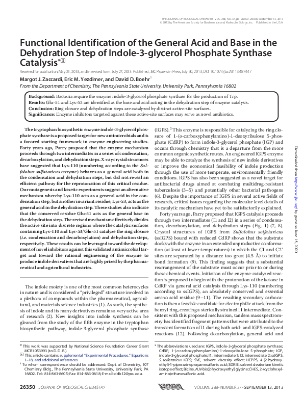 (PDF) Functional Identification of the General Acid and Base in the ...