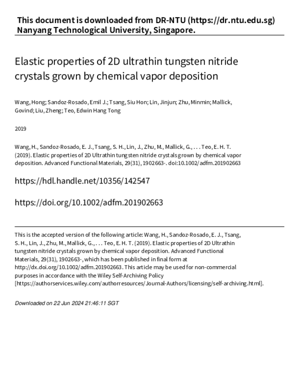 (PDF) Elastic Properties of 2D Ultrathin Tungsten Nitride Crystals ...