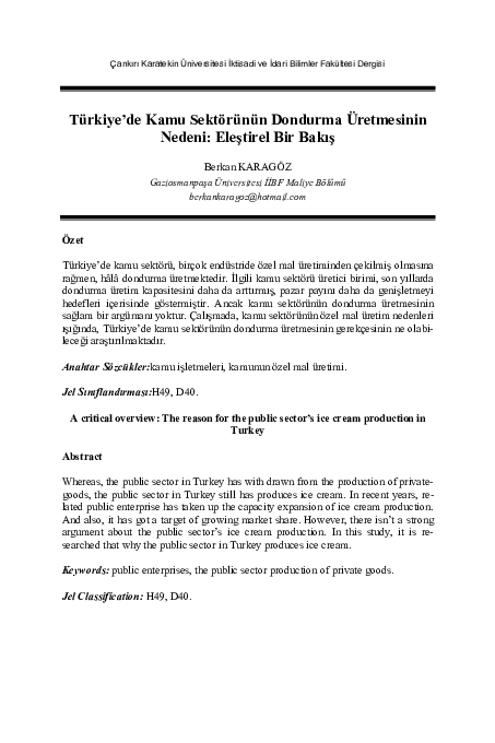 (PDF) Türkiye'de Kamu Sektörünün Dondurma Üretmesinin Nedeni: Eleştirel Bir Bakış
