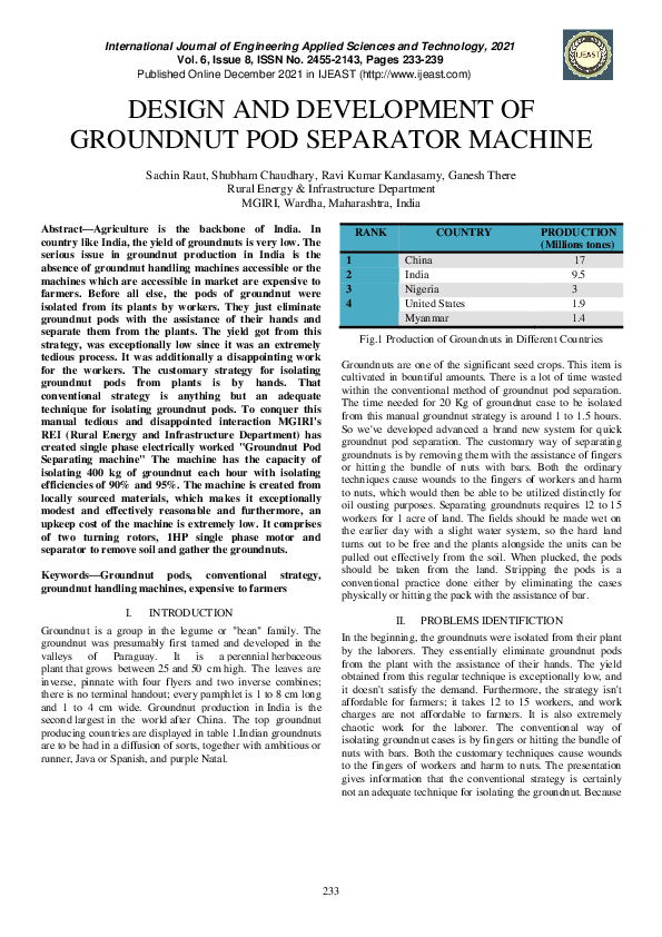 (PDF) Design and Development of Groundnut Pod Separator Machine