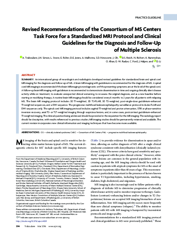 (PDF) Revised Recommendations of the Consortium of MS Centers Task ...