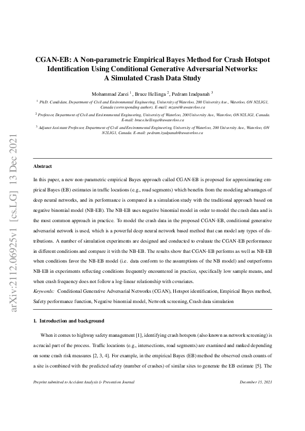 (PDF) CGAN-EB: A Non-parametric Empirical Bayes Method for Crash Hotspot Identification Using ...