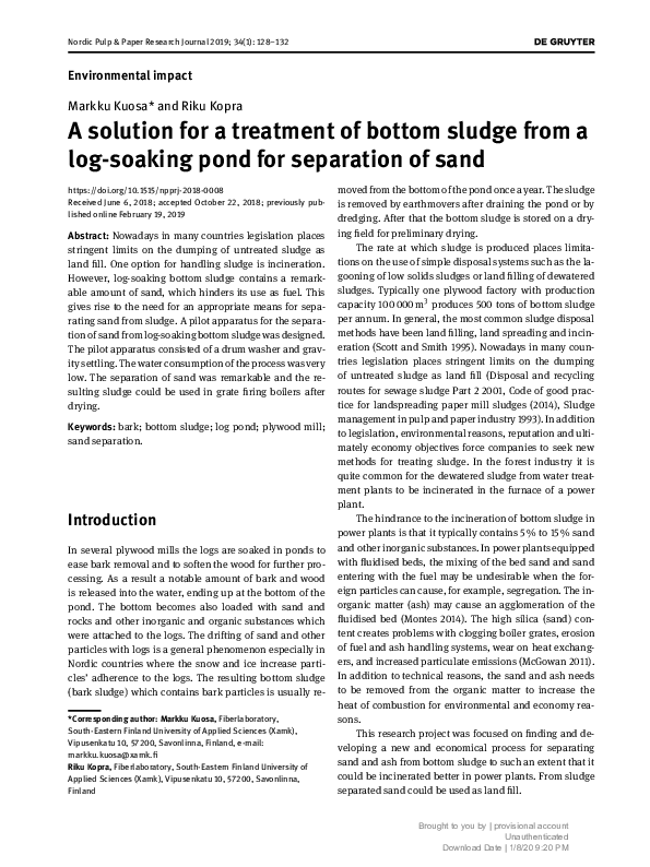 (PDF) A solution for a treatment of bottom sludge from a log-soaking ...