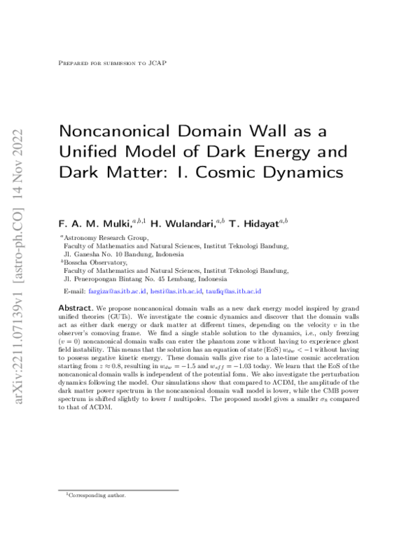 (PDF) Noncanonical Domain Wall as a Unified Model of Dark Energy and ...