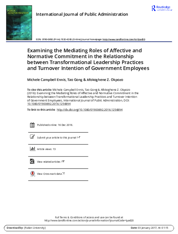 (PDF) Examining the Mediating Roles of Affective and Normative Commitment in the Relationship ...