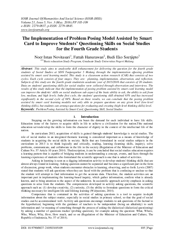 (PDF) The Implementation of Problem Posing Model Assisted by Smart Card ...