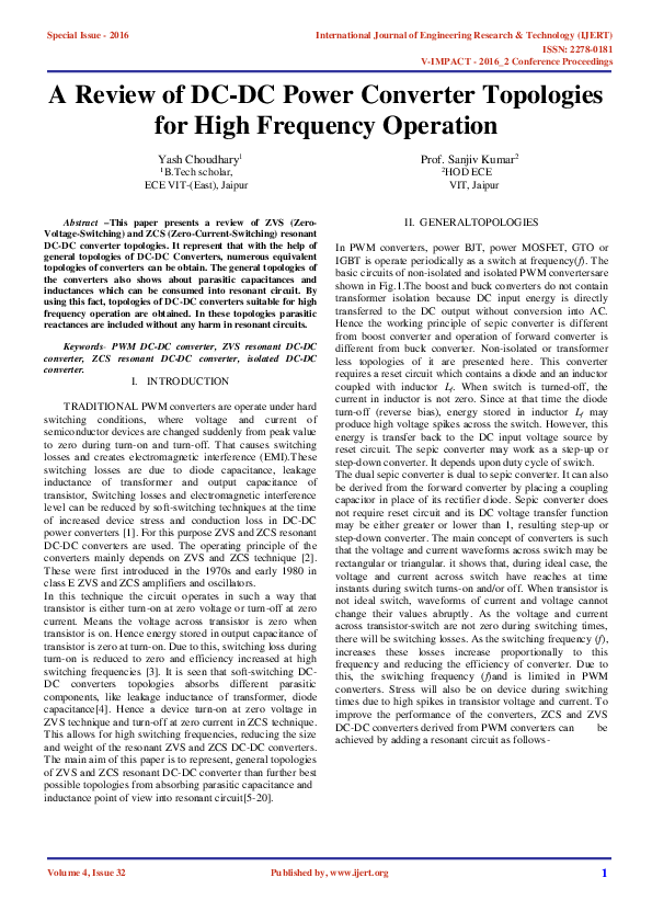 (PDF) A Review of DC-DC Power Converter Topologies for High Frequency ...