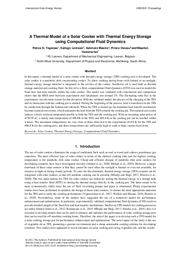 (PDF) A Thermal Model of a Solar Cooker with Thermal Energy Storage Using Computational Fluid ...