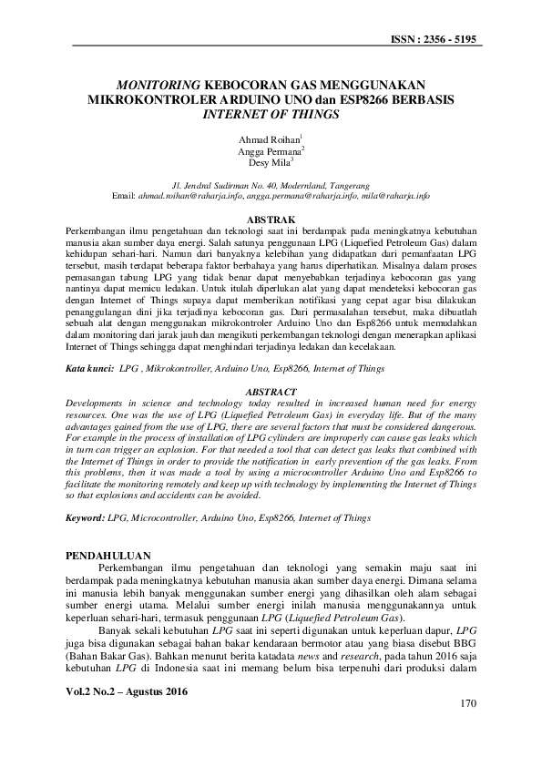 (PDF) MONITORING KEBOCORAN GAS MENGGUNAKAN MIKROKONTROLER ARDUINO UNO ...