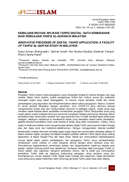 (PDF) KEMAJUAN INOVASI APLIKASI TAHFIZ DIGITAL: SATU KEMUDAHAN BAGI ...