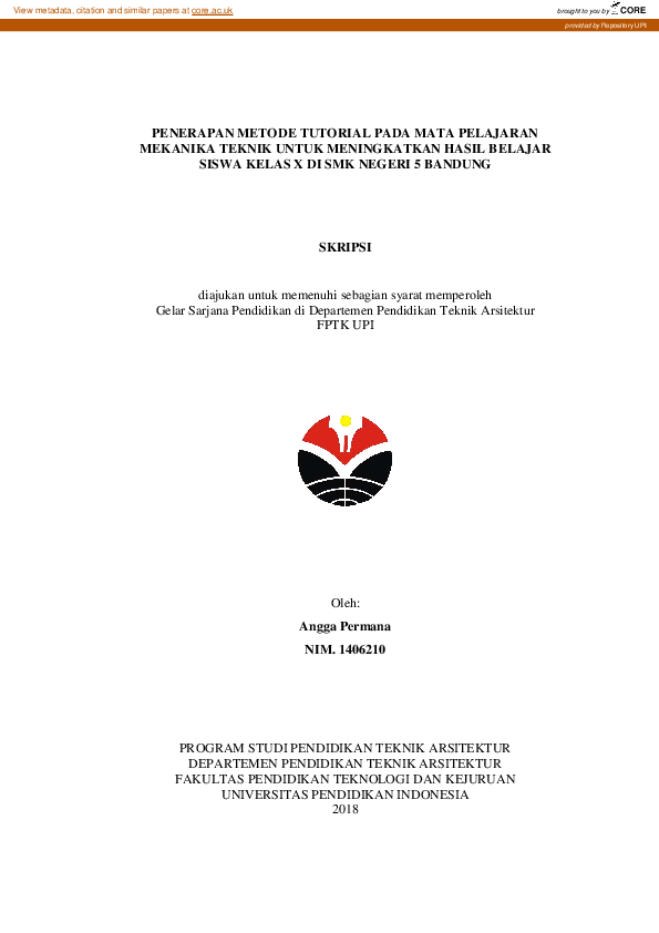 (PDF) Penerapan Metode Tutorial Pada Mata Pelajaran Mekanika Teknik Untuk Meningkatkan Hasil ...