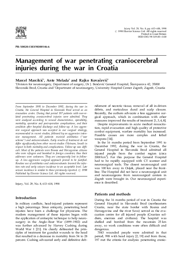 (PDF) Management of war penetrating craniocerebral injuries during the ...