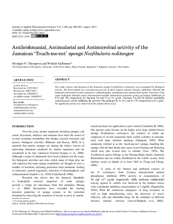 (PDF) Antileishmanial, Antimalarial and Antimicrobial activity of the ...
