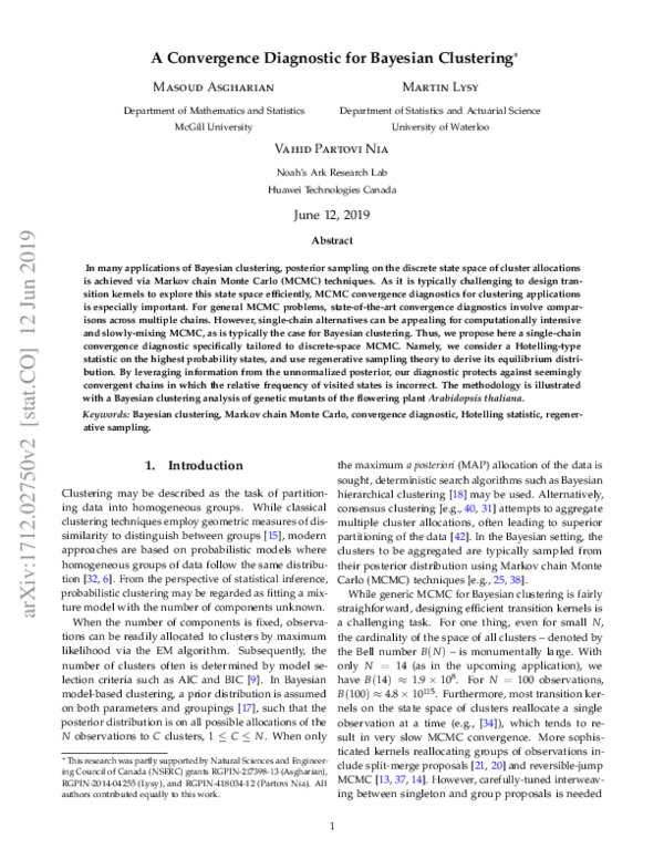 (PDF) A convergence diagnostic for Bayesian clustering