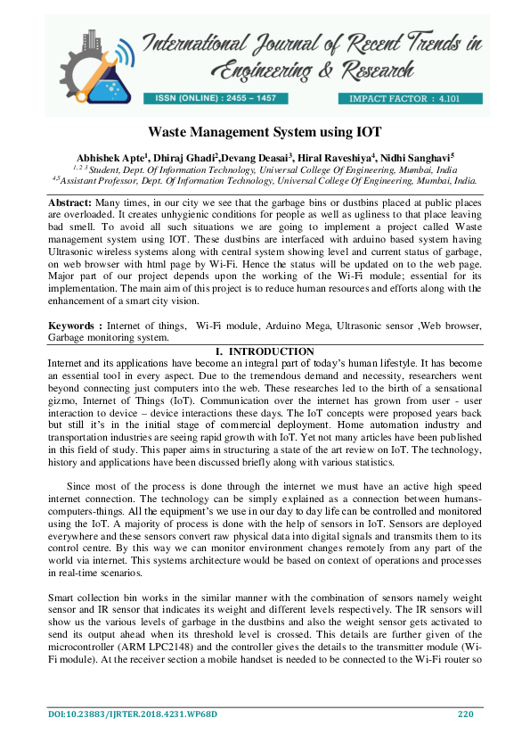 (PDF) Waste Management System using IOT