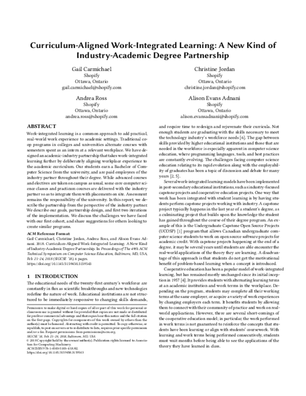 (PDF) Curriculum-Aligned Work-Integrated Learning