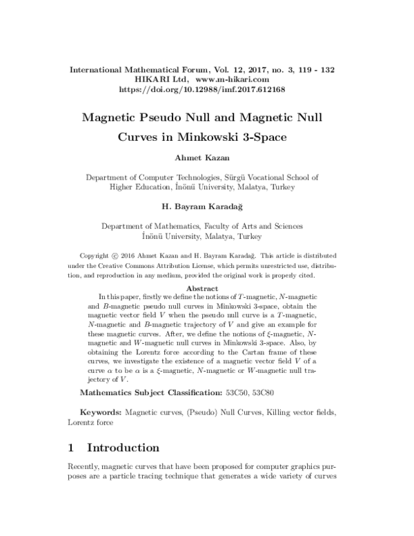 (PDF) Magnetic pseudo null and magnetic null curves in Minkowski 3-space