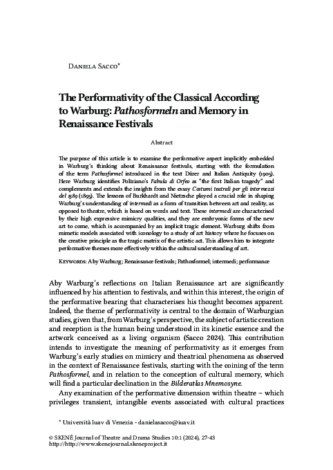 (PDF) The Performativity of the Classical According to Warburg ...