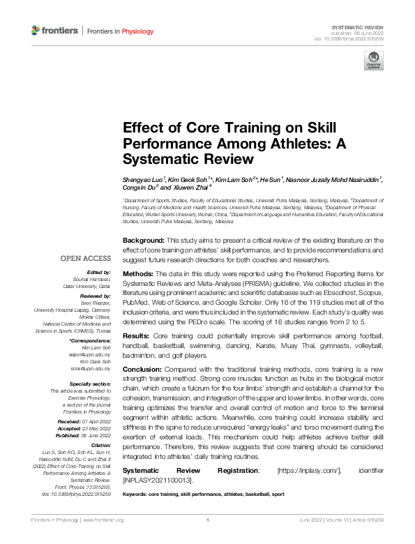 (PDF) Effect of Core Training on Skill Performance Among Athletes: A ...
