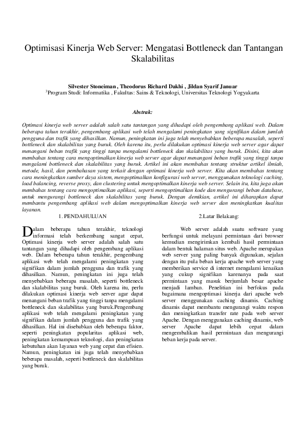 (PDF) Optimisasi Kinerja Web Server: Mengatasi Bottleneck dan Tantangan Skalabilitas
